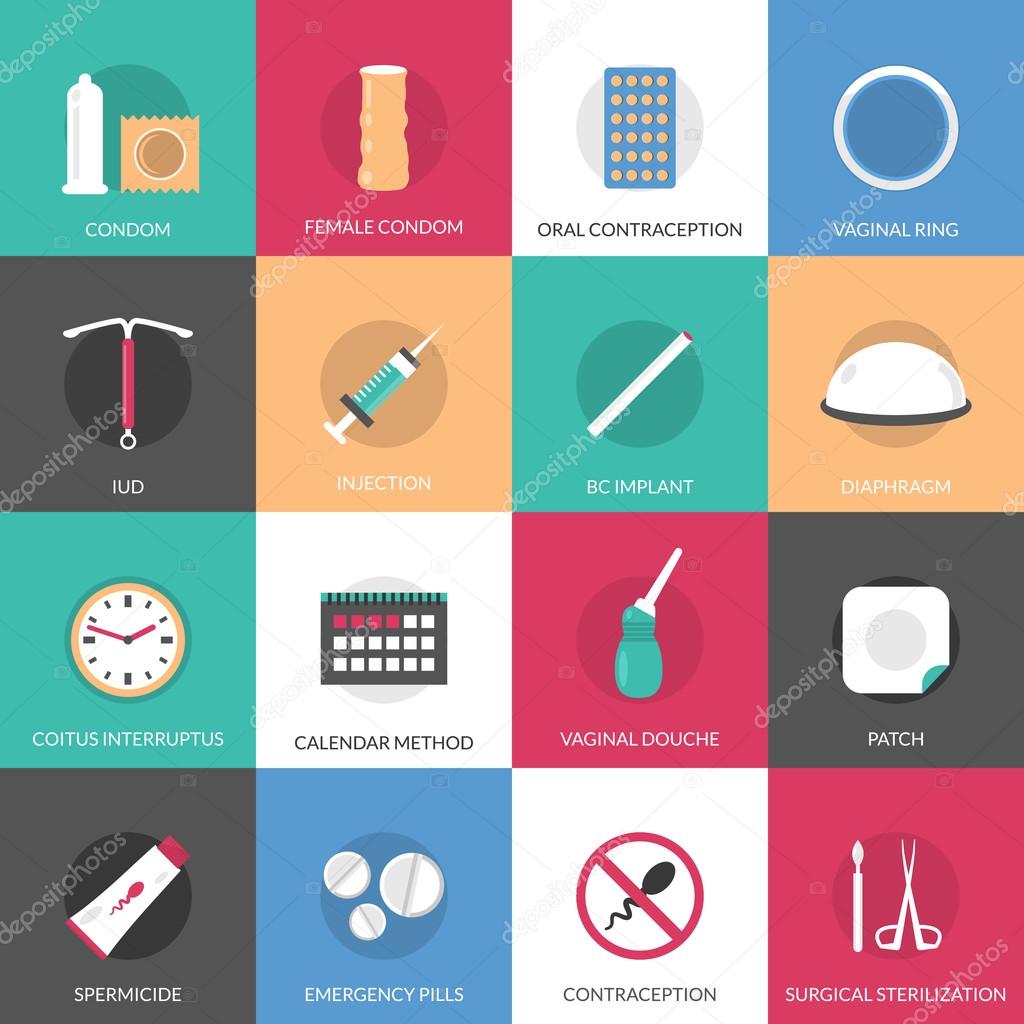 Contraception Methods Icons Set — Stock Vector © Macrovector 93646554