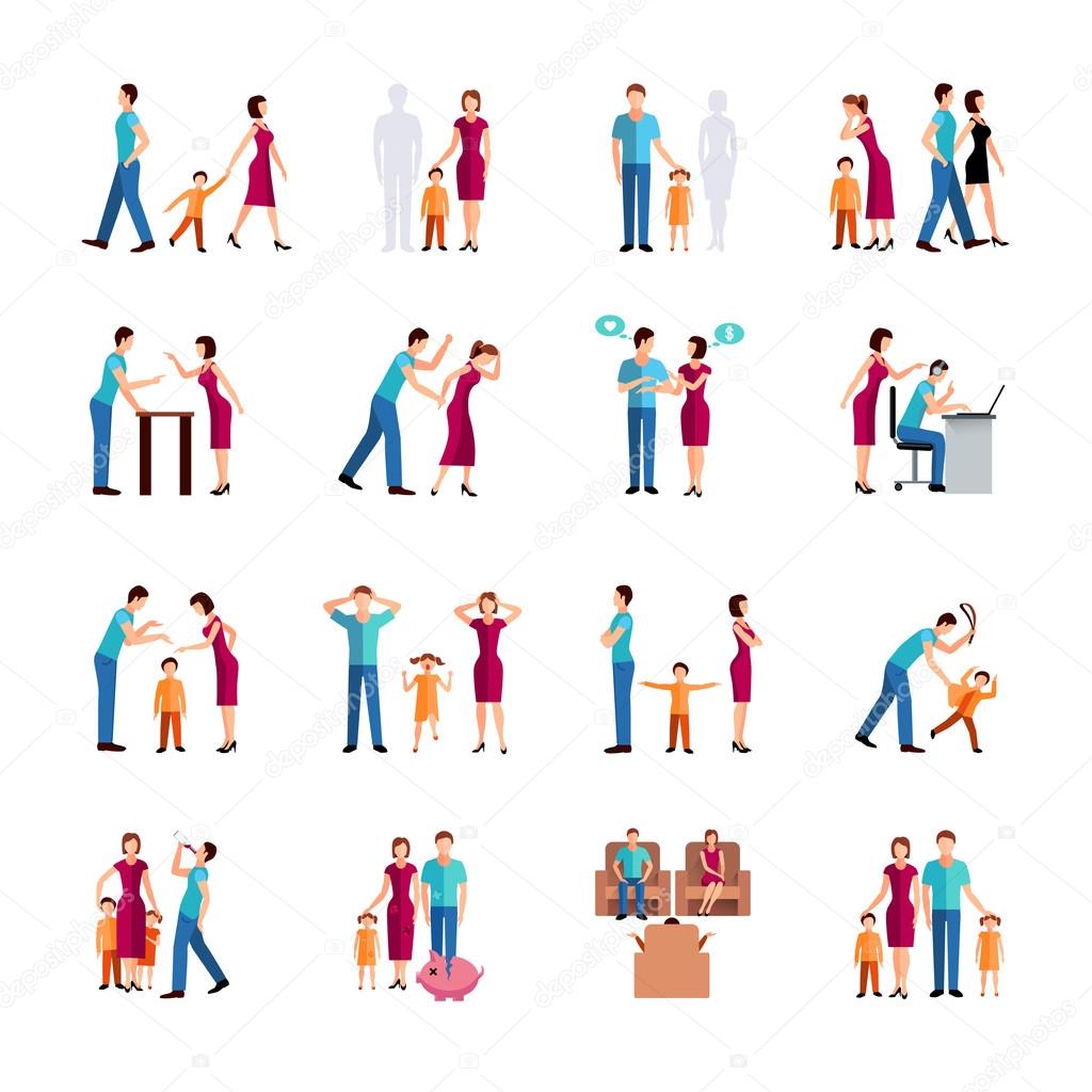 Family Problems Icons — Stock Vector © macrovector #93646952