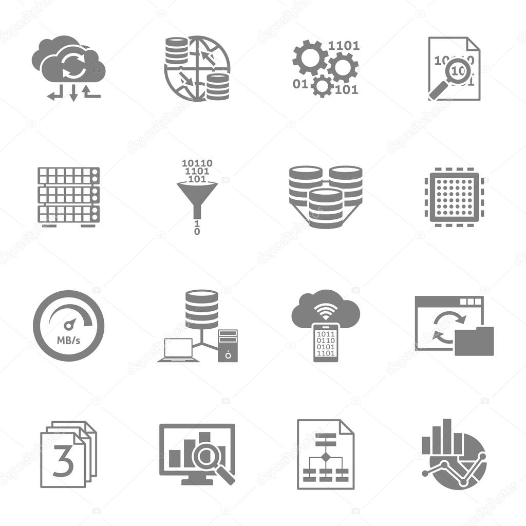 Database Analytics Black Icons Set Stock Vector Image by ©macrovector #95258310