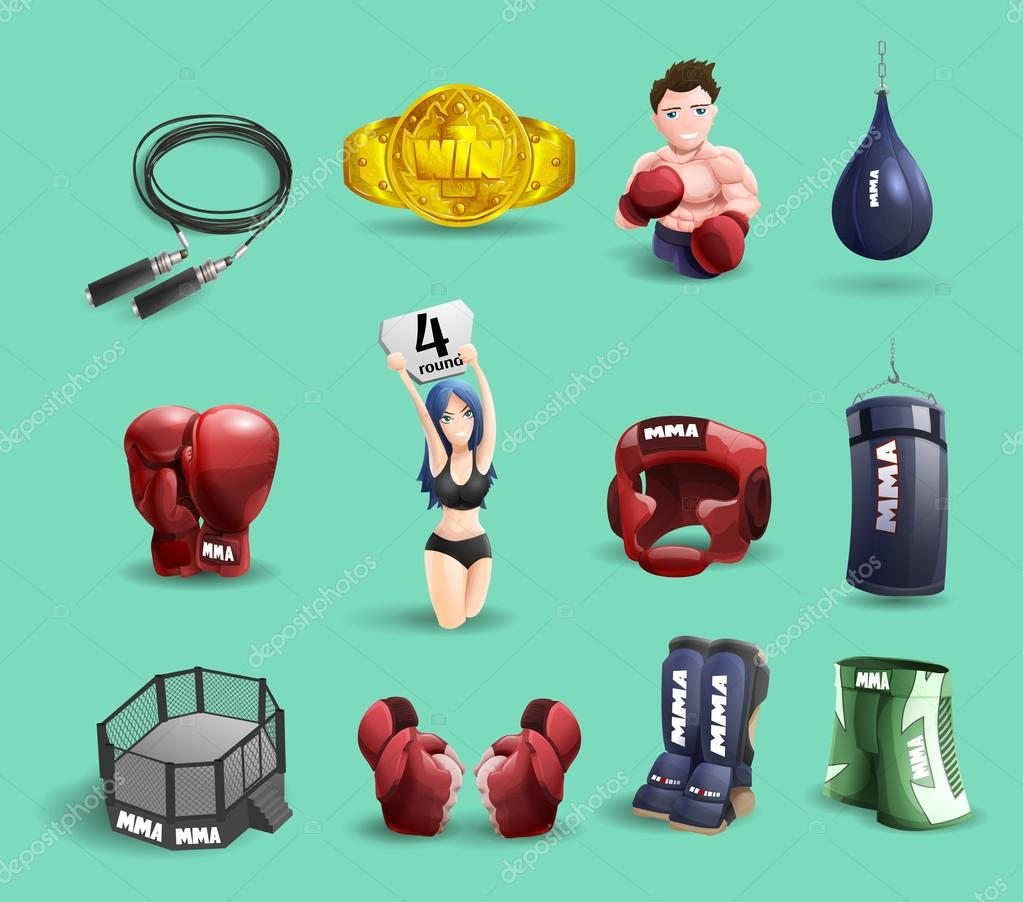 Mma fights 3d icons set — Stock Vector © macrovector #95849696