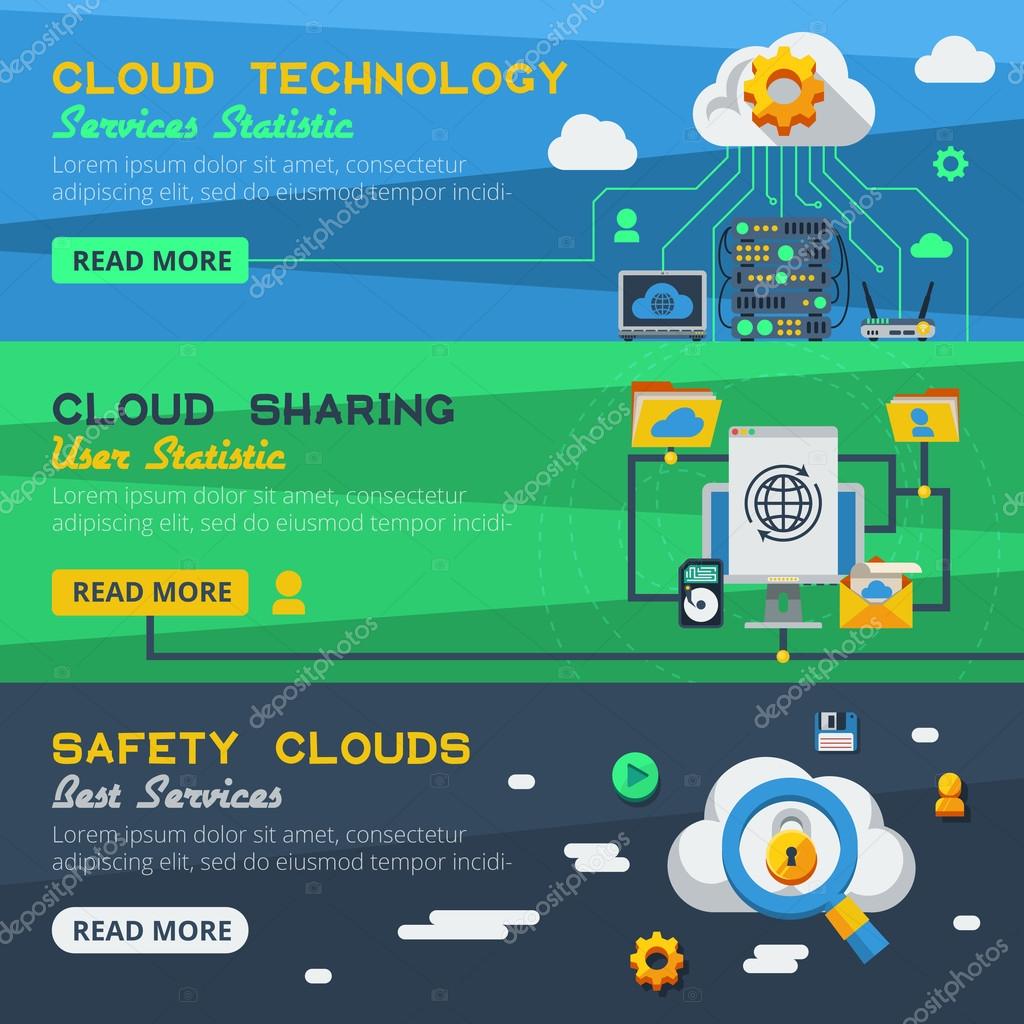 Three Cloud Service Banners Stock Vector by ©macrovector 97600120