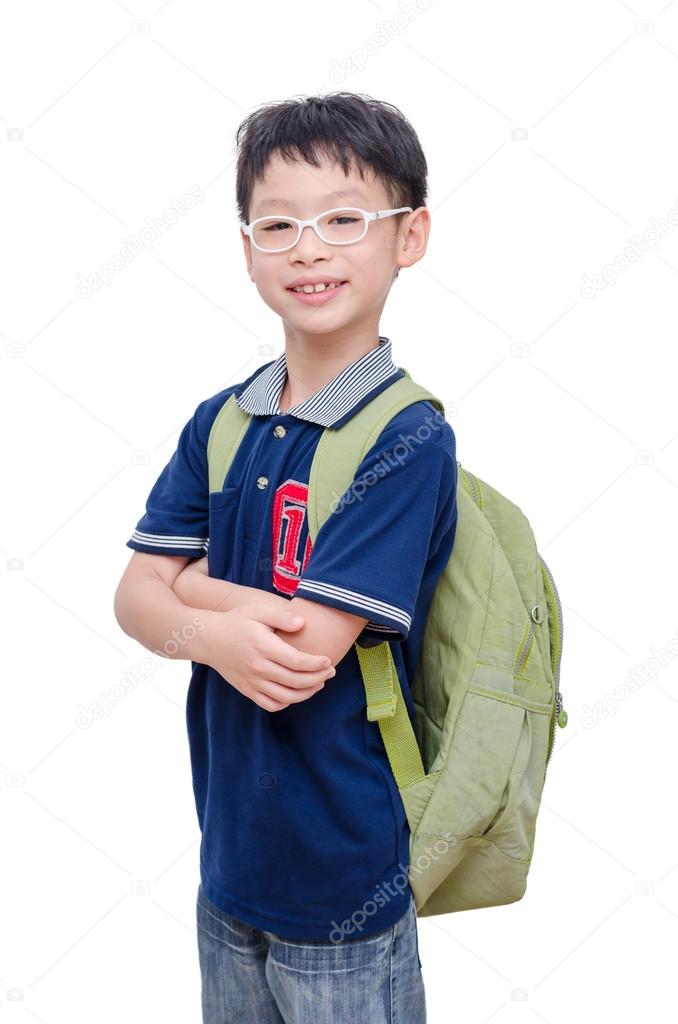 Schoolboy with backpack over white Stock Photo by ©parinyabinsuk 109674286