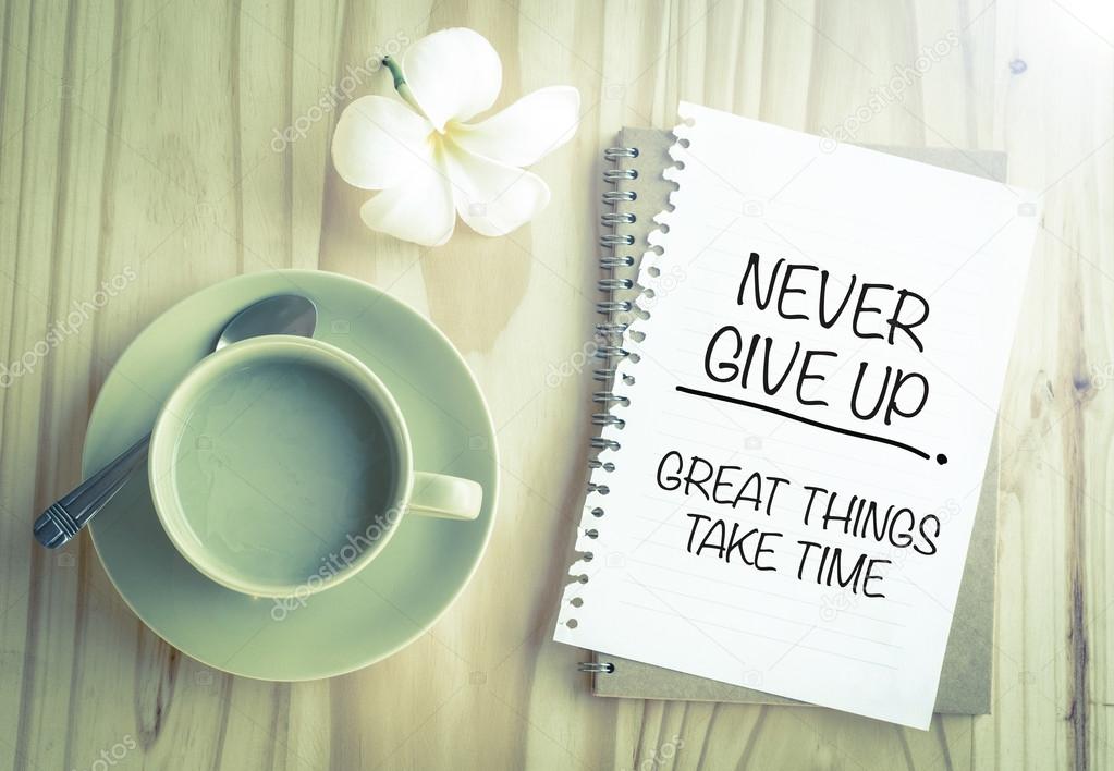 Inspiration quote on notebook with vintage filter — Stock Photo ...