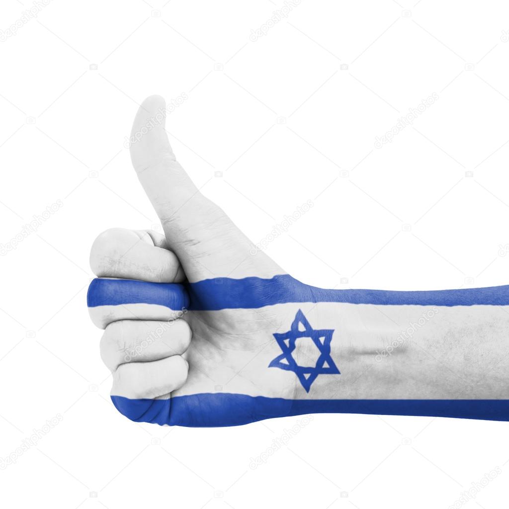 Hand with thumb up, Israel flag painted as symbol of excellence, Stock ...
