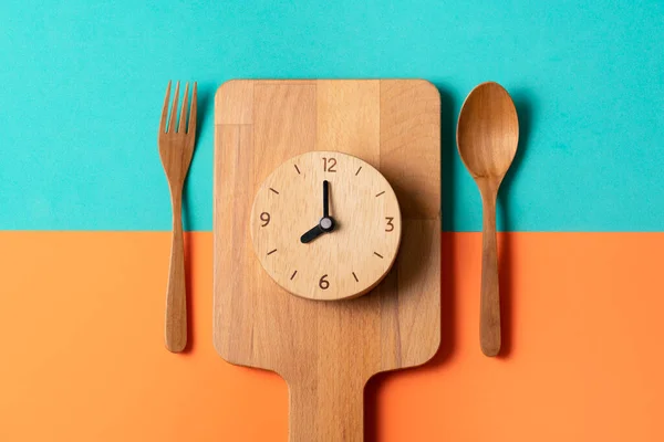 Food Clock Spoon Fork Healthy Food Breakfast Concept Blue Background ...