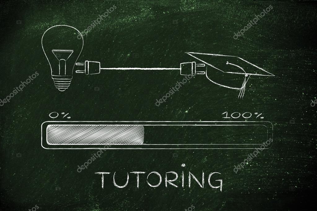 Graduation caps & lightbulb connected by plug, tutoring — Stock Photo ...