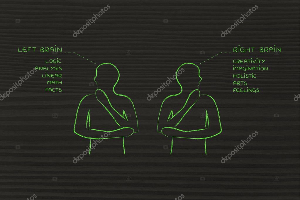 Men with left and right brain function descriptions — Stock Photo ...