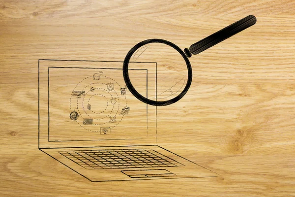 A magnifying glass revealing hidden vulnerabilities within a network ...