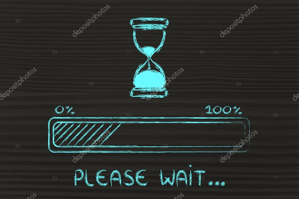 Please wait hourglass illustration with progress bar — Stock Photo ...