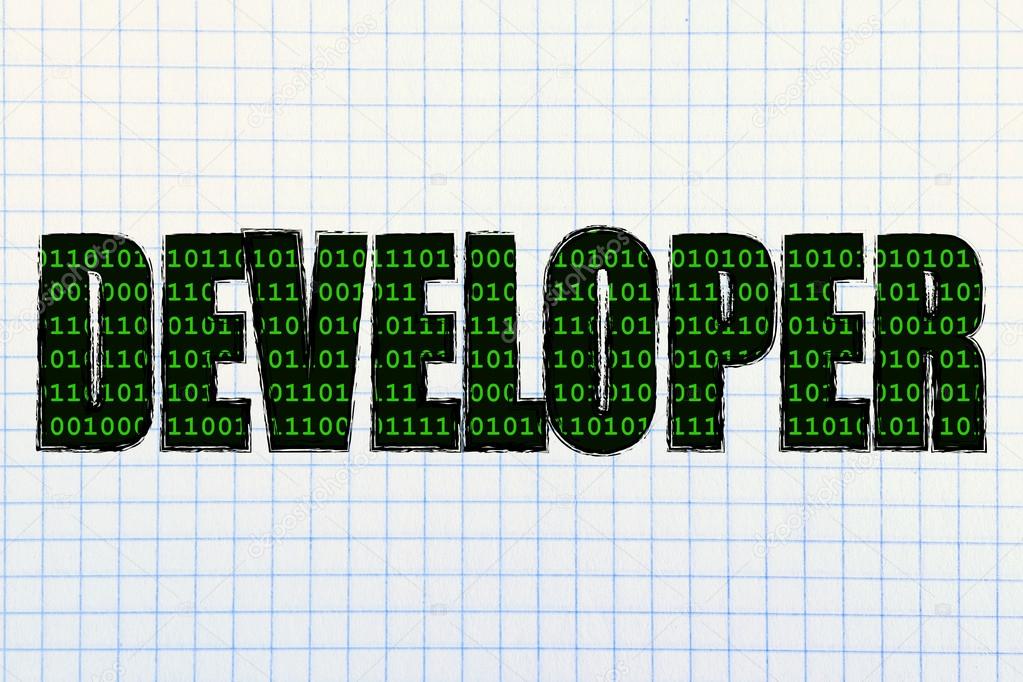 Illustration of the word Developer with a binary code pattern — Stock ...