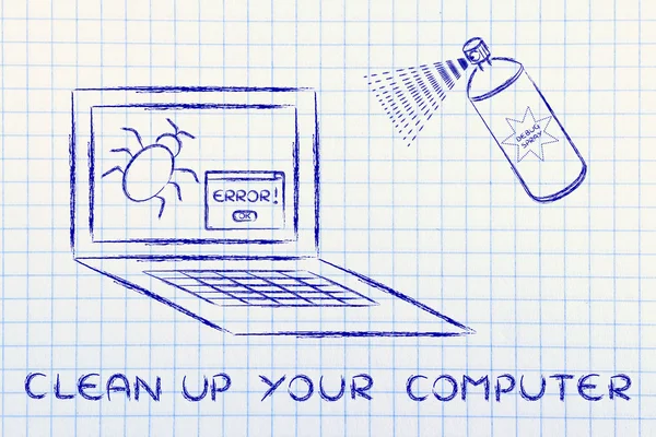 Funny spray fixing computer bugs — Stock Photo © Faithie #83988136
