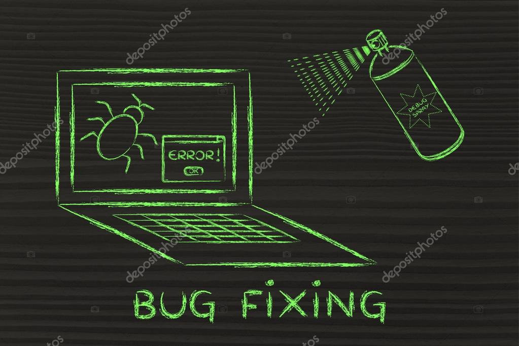 Funny spray fixing computer bugs — Stock Photo © Faithie #83988136