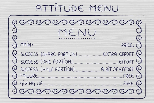Humorous menu with possible attitudes choices and the effort — Stock ...