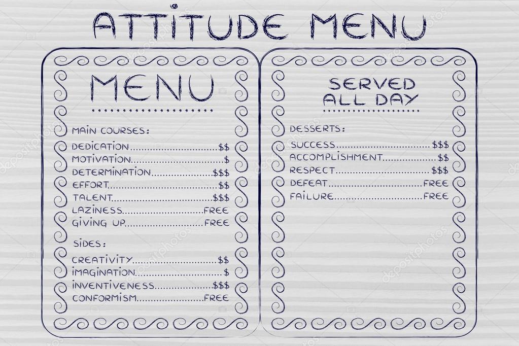 Humorous menu with possible attitudes choices and the effort — Stock ...