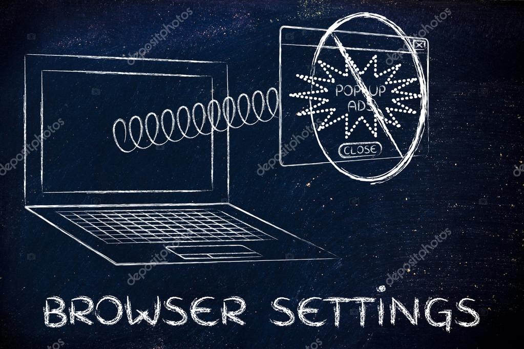 Illustration of pop-up windows and browser settings — Stock Photo ...