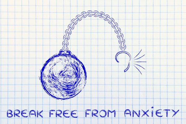 Broken chain with ball and text break free from anxiety - Stock Image ...