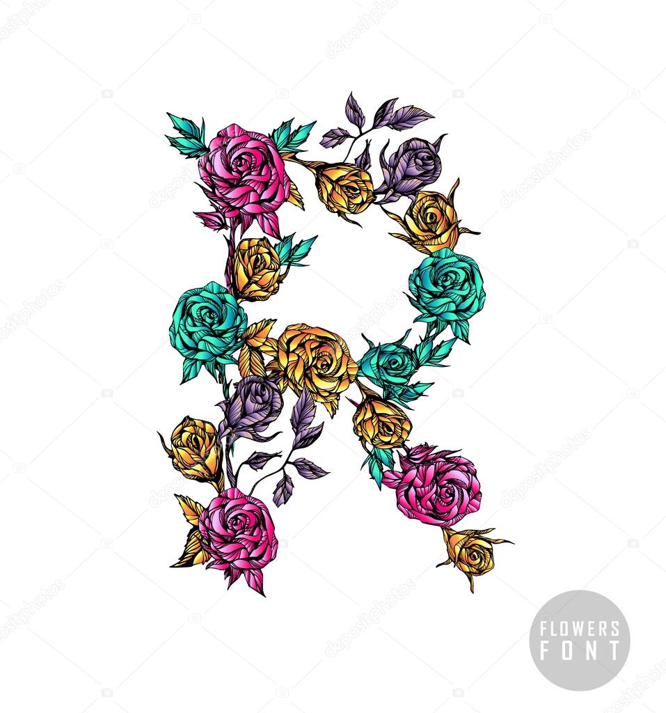 Vector colorful flower font. Letter R. Stock Vector by ©Merfin 79769704