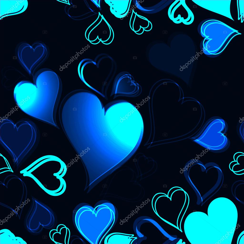 Shining blue hearts on dark background - seamless pattern Stock Vector ...
