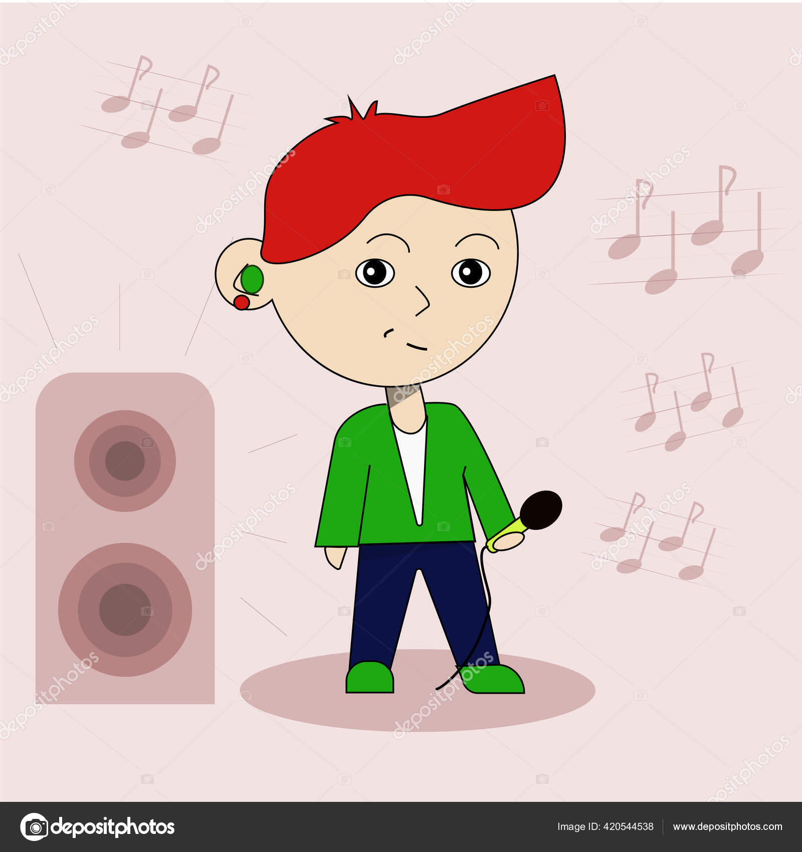 Chibi musician with microphone in hand with red hair, vocalist in ...