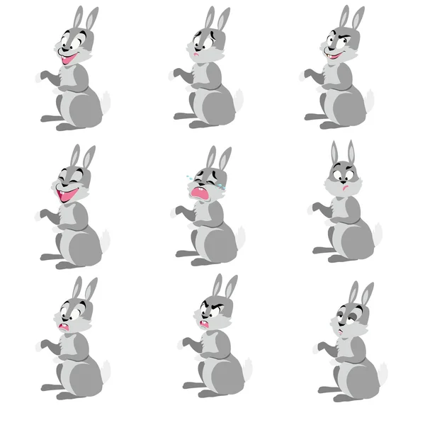 Cartoon rabbit with different pose and expression — Stock Vector ...