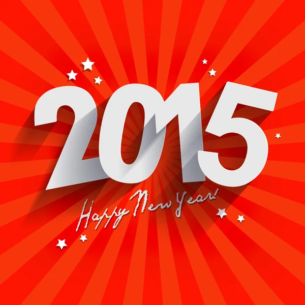 White paper 2015 New Year party invitation with stars on red background ...