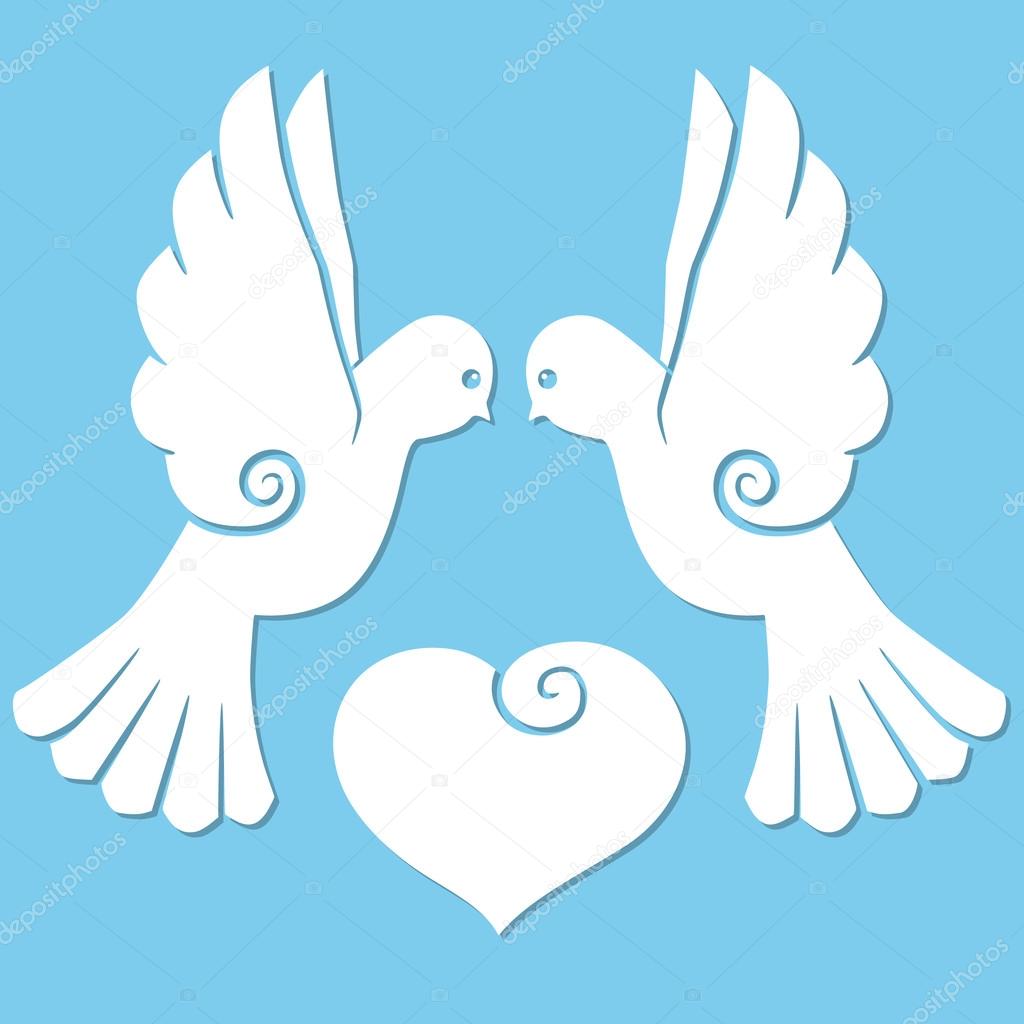 Dos palomas de papel blanco con corazón. Día Internacional de la Paz ...
