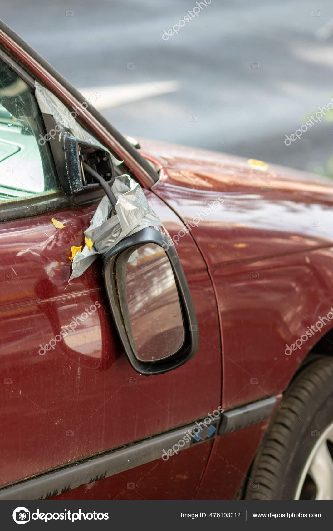 Broken Side Mirror Hanging Demolished Car Car Accident Vandalism Injury ...