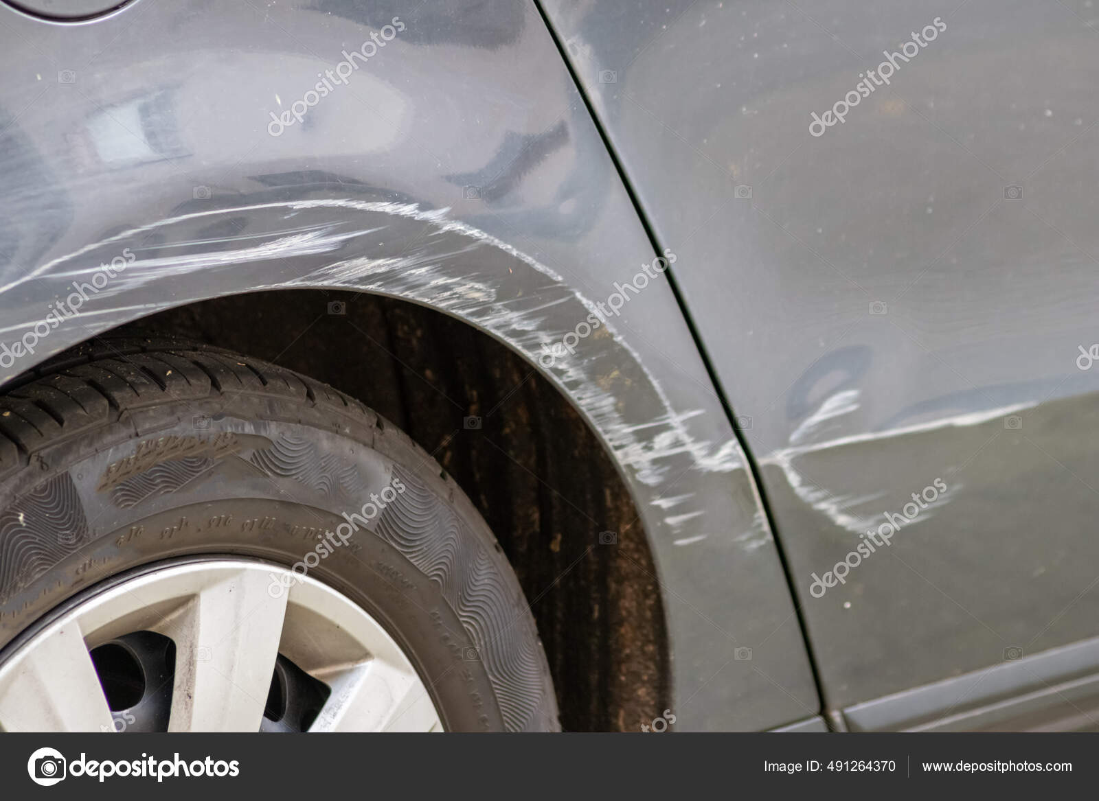 Dented Car Wing Fender Scratches Bumps Crash Car Accident Hit — Stock ...