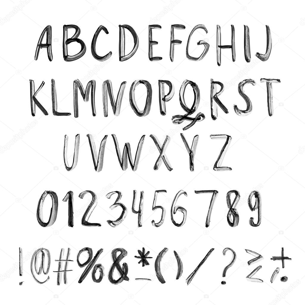 Handwritten black ink alphabet Stock Vector by ©lechernina 89522902