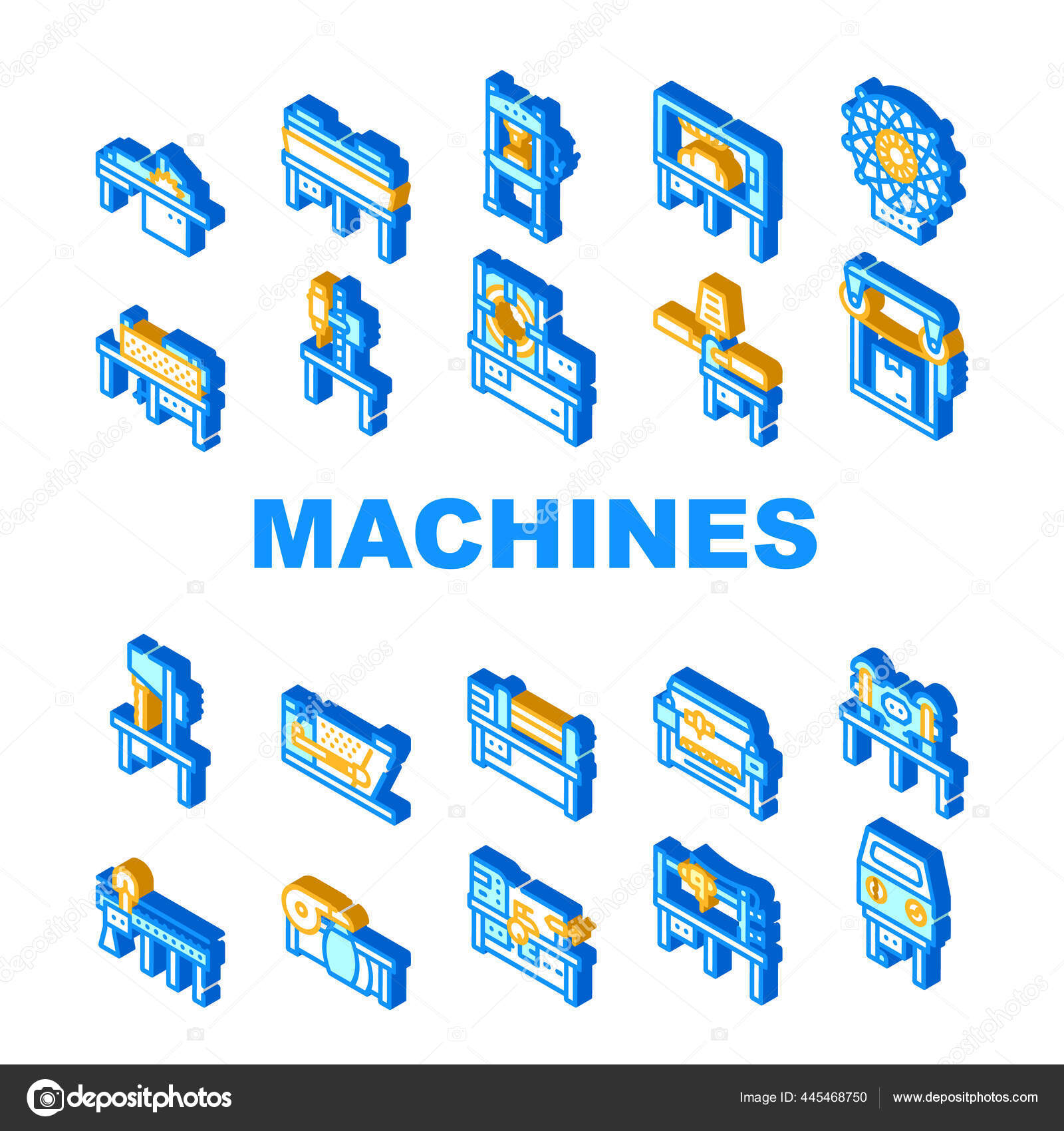 Conjunto de iconos de colección de máquinas industriales Vector plano Vector de stock por ...