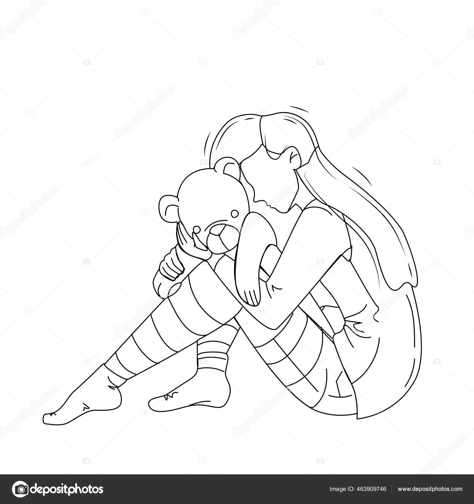 Girl With Trauma Embracing Teddy Bear Toy Vector Stock Vector Image by ...