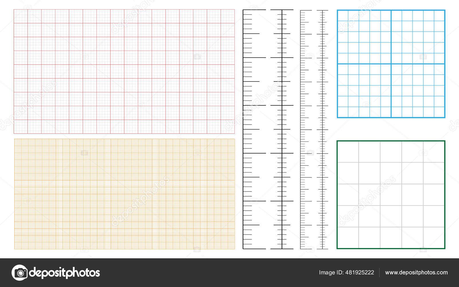 Kertas Grafik Metrik Dan Pojok Penguasa Set Vektor Vektor Stok oleh ...