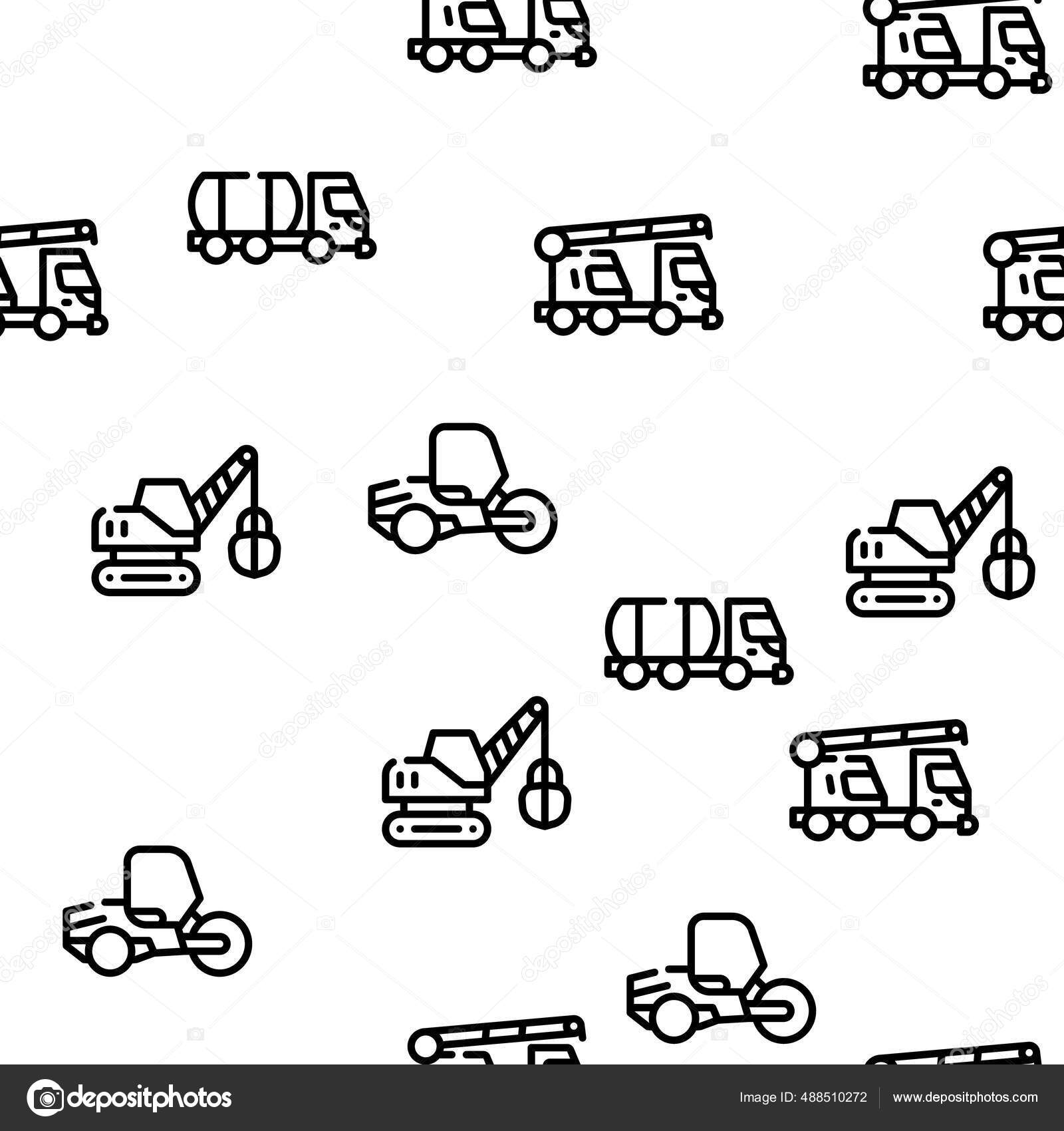 Construction Vehicle Vector Seamless Pattern Thin Line Illustration ...