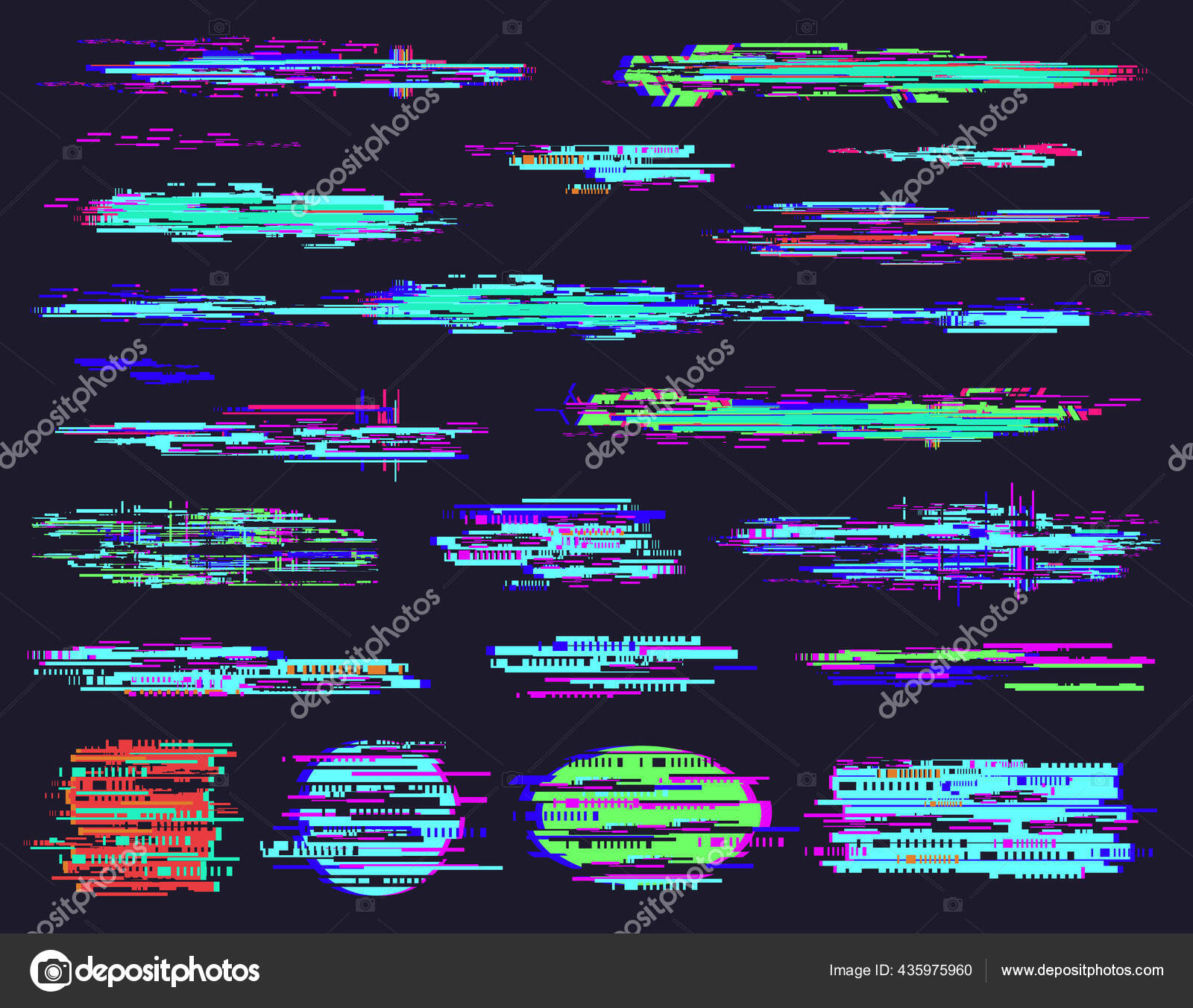 Glitch error elements. Digital pixel noise abstract frames, technical ...