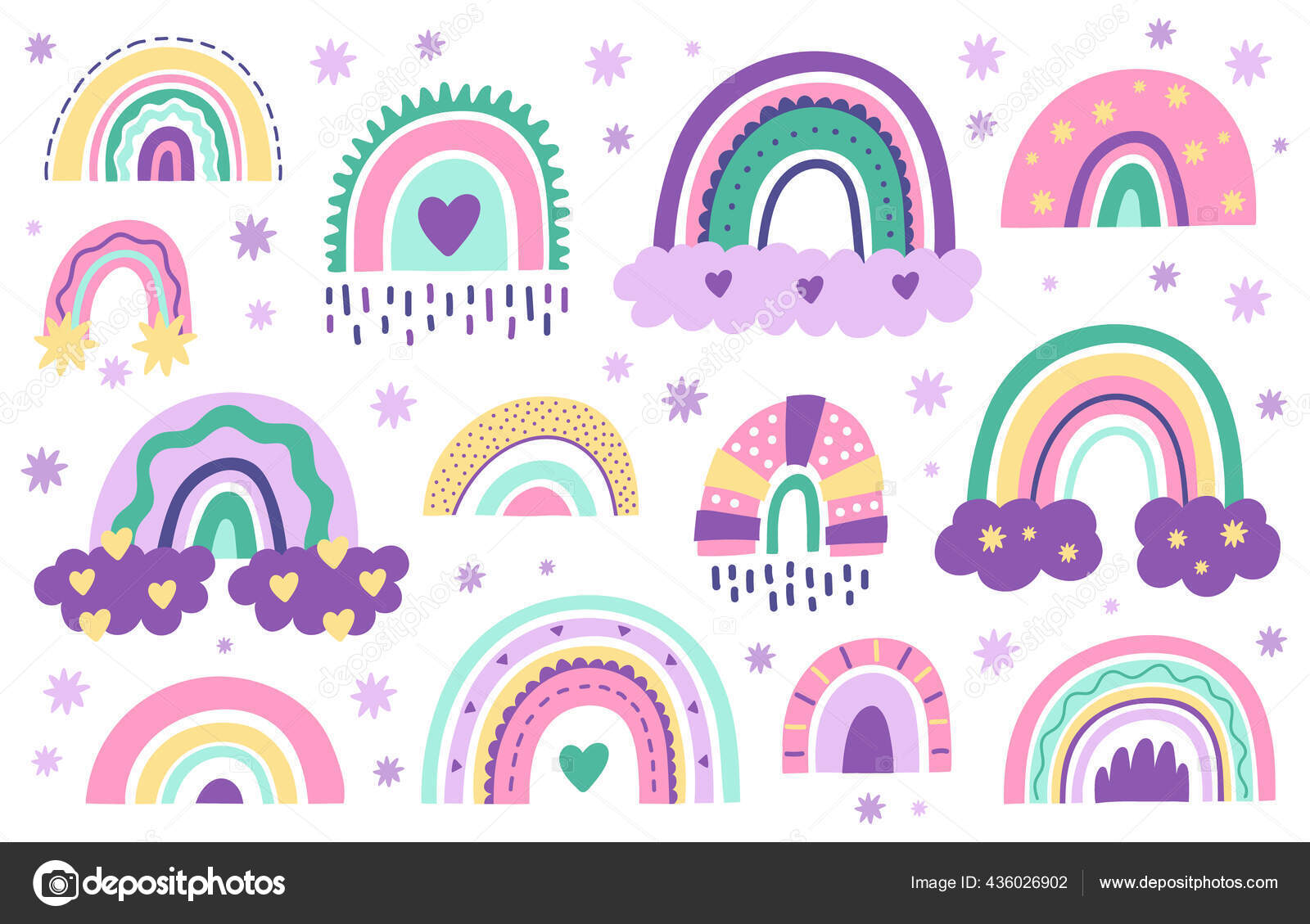 Doodle nursery rainbows. Hand drawn scandinavian style rainbow. Baby ...