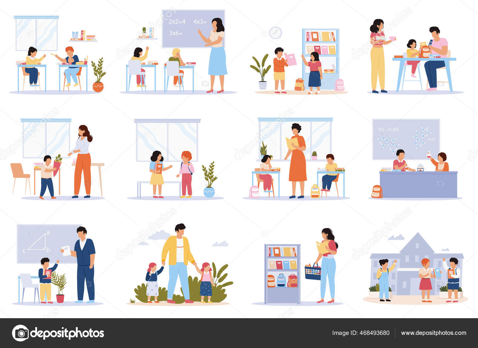 School pupils. Students in classroom, pupils prepare to knowledge day ...