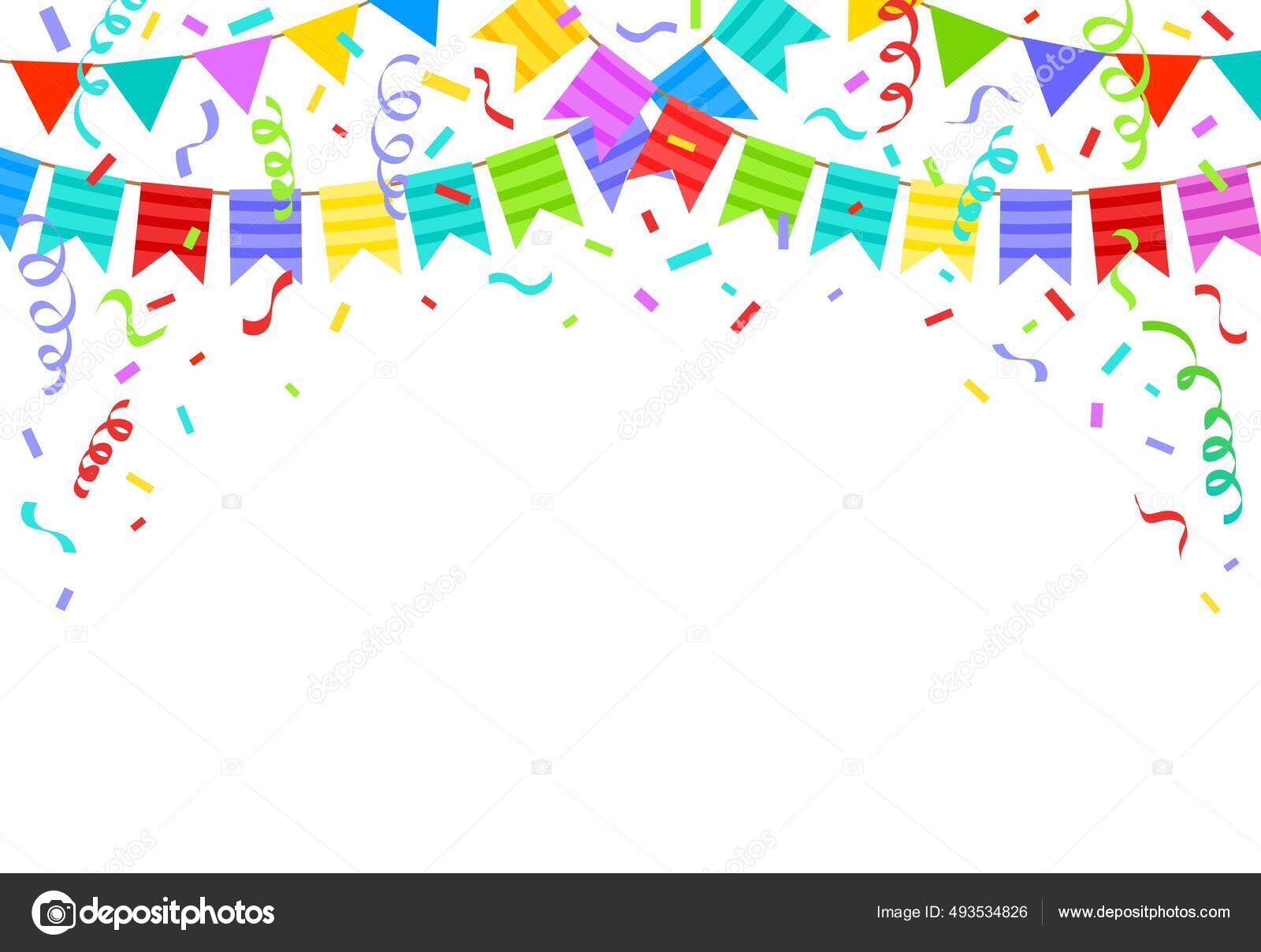 Banderas de cumpleaños banderines, cintas y confeti fondo festivo ...