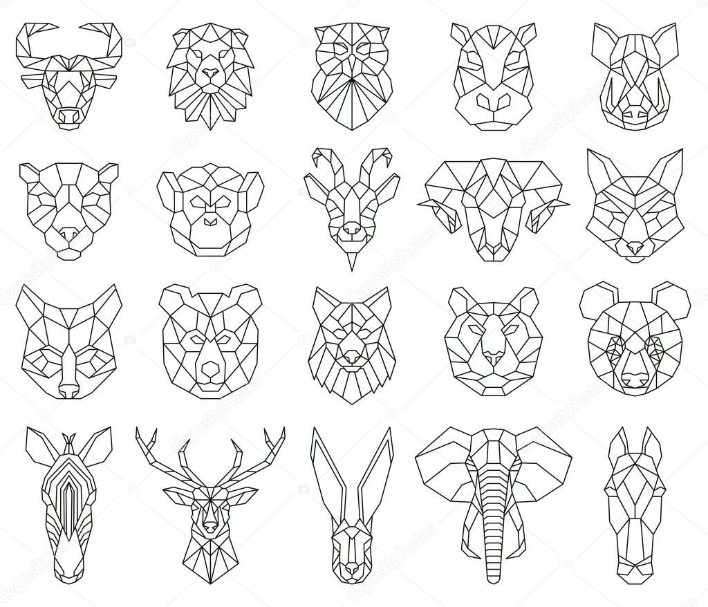 Poligonal geométrico lineal animal zorro, ciervo, oso retratos ...