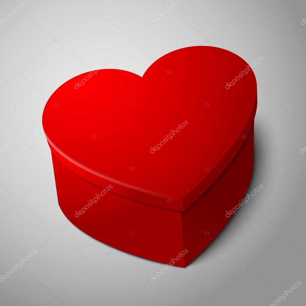 Vector realistic blank big bright red heart shape box isolated on gray ...