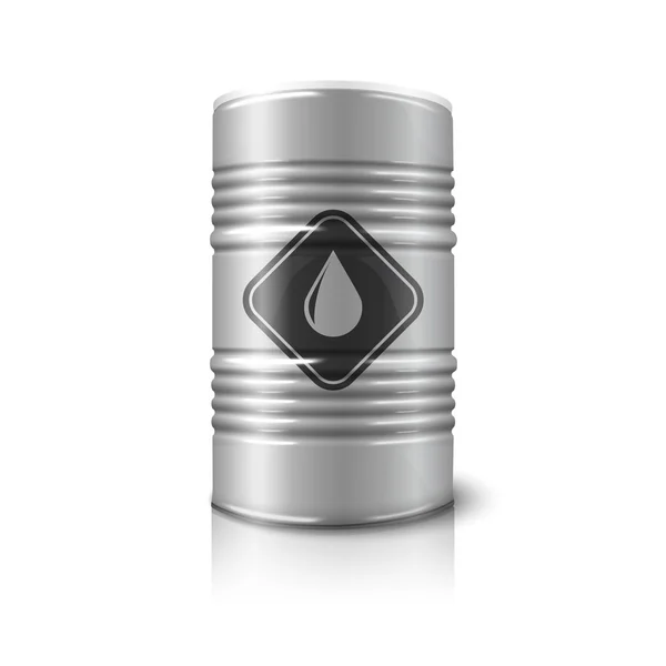 Vector realistic big oil barrel with sign, isolated on gray background ...