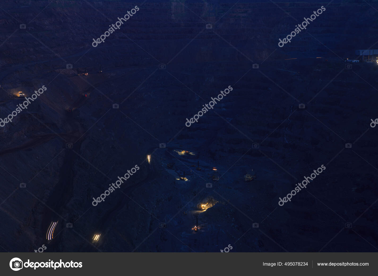 Process Ore Extraction Quarry Night Heavy Industry Non Stop Production ...