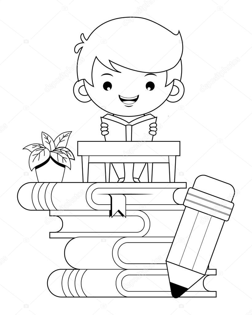 Ilustración gráfica vectorial de libro para colorear para niños. Happy ...