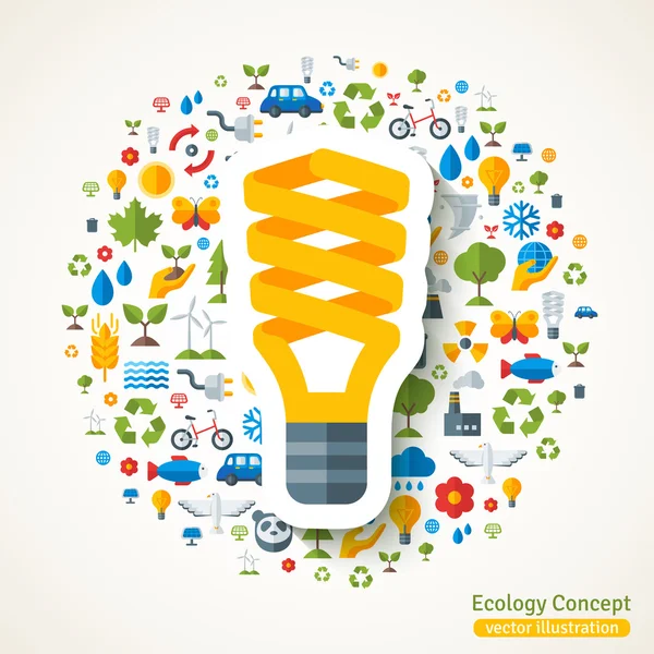 Eco Friendly, green energy concept, vector flat illustration. — Stock ...