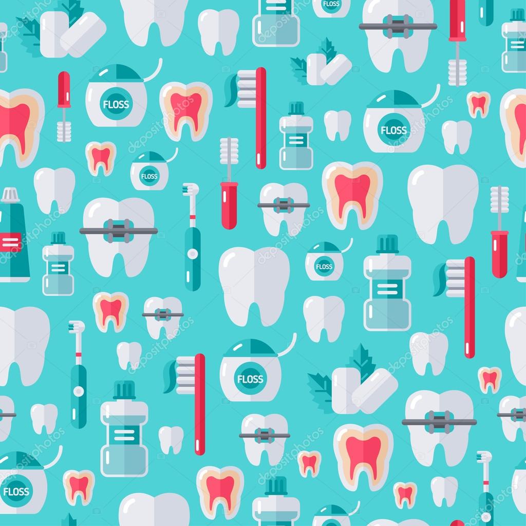 Seamless dental pattern with flat tooth care icons — Stock Vector ...