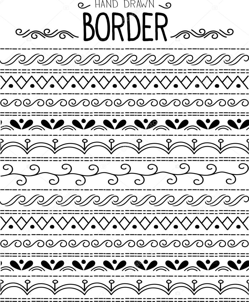 Hand drawn vector line border set and scribble design element Stock ...