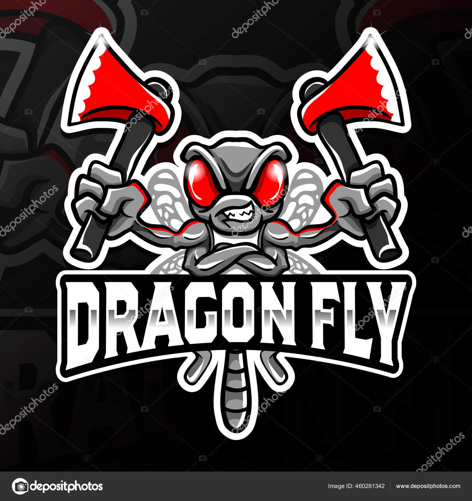 Angry Dragon Fly Holding Axes Esport Logo Illustration Stock Vector by ...