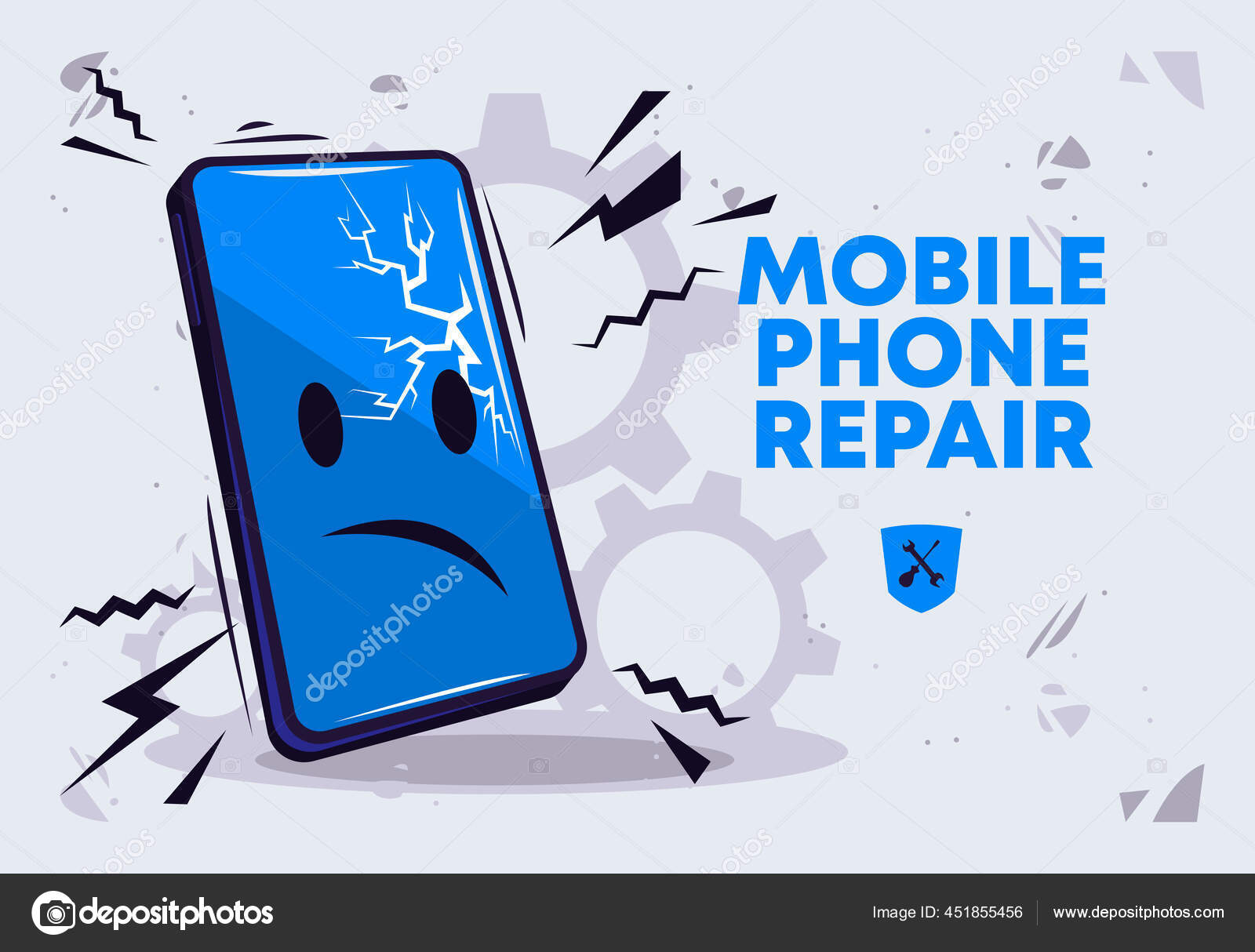 Vector Illustration Fictional Sad Character Mobile Phone Broken Glass ...