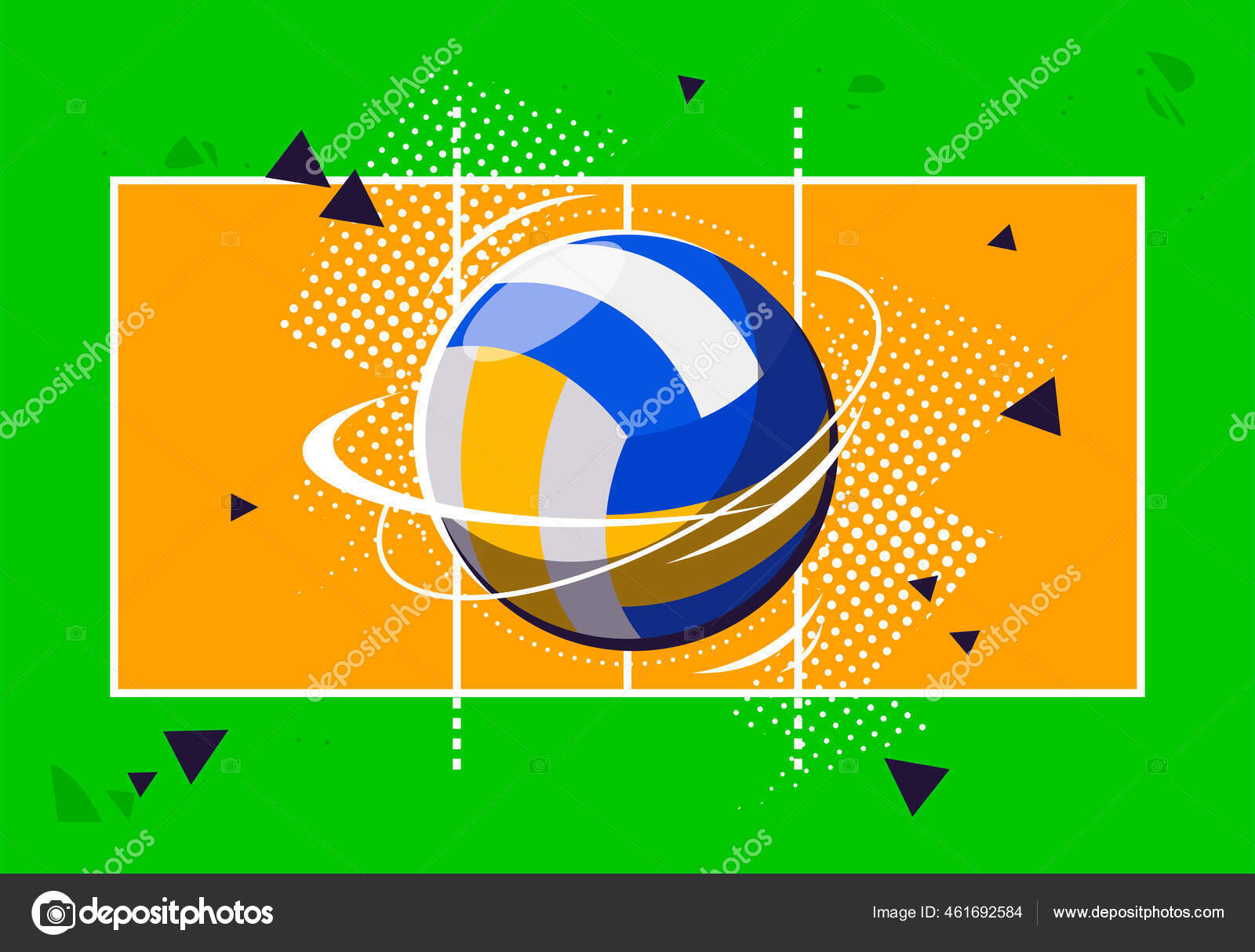 Vector Illustration Volleyball Ball Background Volleyball Court Top ...
