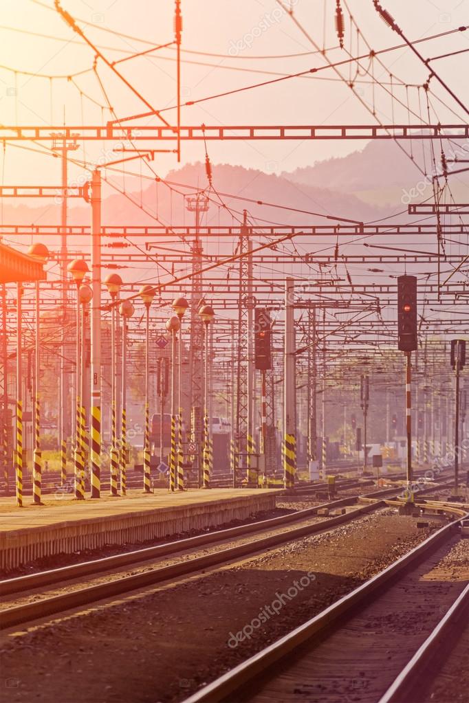 Railroad tracks with traffic lights — Stock Photo © watman #106113646