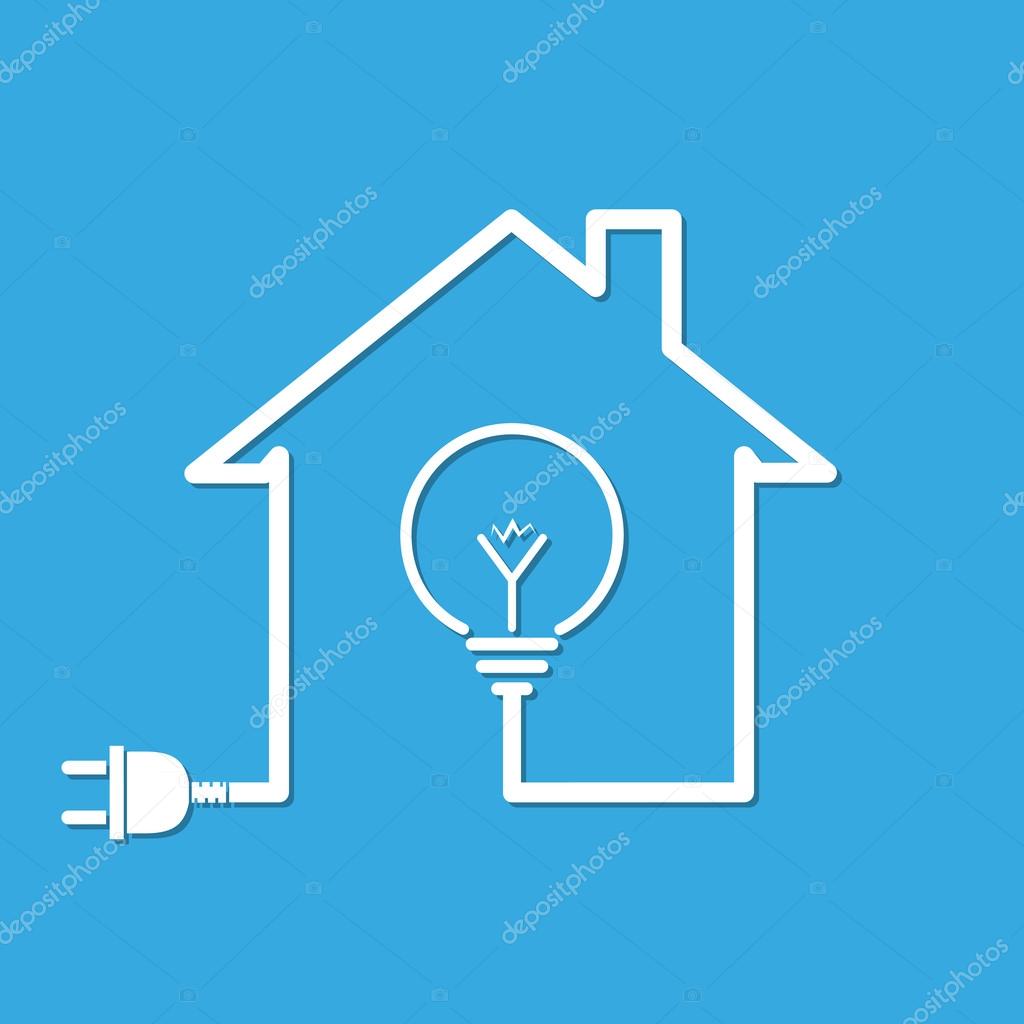 House with wire plug and light bulb - vector illustration Stock Vector ...